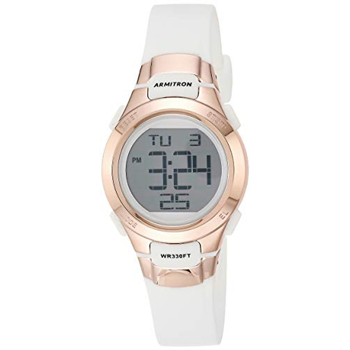Armitron Sport Women's 45/7012RSG Rose Gold-Tone Accented Digital Chronograph White Resin Strap Watch