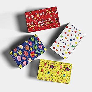 Ulmasinn Birthday Wrapping Paper Flat 8 Sheets for Boys Girls Kids Baby Shower, Two of the Yellow Gift Wrapping Paper Has the Word Birthday Spelled Wrong, 20 X 29 Inches Each