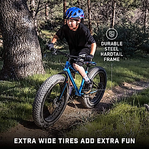 Mongoose Argus ST Fat Tire Mountain Bike for Youth Boys Girls, 24-Inch Wheels, Mechanical Disc Brakes, 12-Inch Steel Hardtail Frame, 7-Speed, Blue