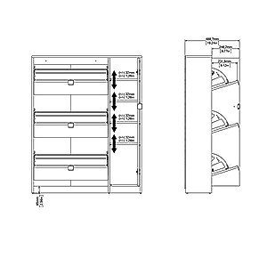Pemberly Row Modern Engineered Wood Multi-Color 3 Drawer Shoe Cabinet & Door