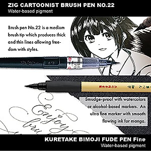 Kuretake Zig Inktober Special Set, Illustration Basic Set 2, 4 Black Markers and 1 White Brush Pen, for Manga Drawing, Lettering and Calligraphy, Professional Artist Quality, Made in Japan