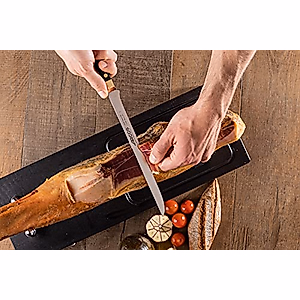 ARCOS Carving Knife 10 Inch Stainless Steel. Ham Slicer Knife for Cutting Ham and Meat. Ergonomic Polyoxymethylene Handle and 250mm Blade. Series Regia. Color Black/Gold