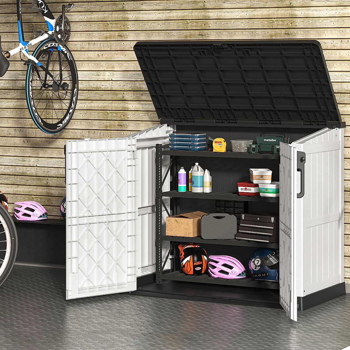 LHBGO Outdoor Resin Storage Shed 36 Cu. Ft. Generator Horizontal Storage Large Capacity Weather Resistant Storage Box, Lockable Resin Waterproof Shed for Garbage Cans, Garden Tools