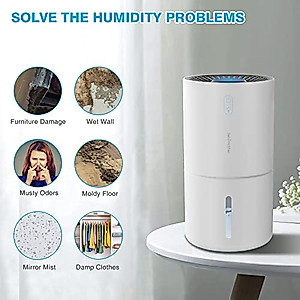 Dehumidifiers, AIUSEVO 27oz Dehumidifier, Small Dehumidifiers for Home Ultra Quiet with Colorful LED Light, 2 Speeds, Auto-Off, Safe Dehumidifier for Bedroom Bathroom Closet RV (280 sq ft) White