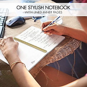 Aesthetic Spiral Notebook Journal For Women - Cute Beige 10.5" x 8.5" College Ruled Notebook With Large Pockets And Lined Pages - Perfect to Stay Organized and Boost Productivity at Work or School