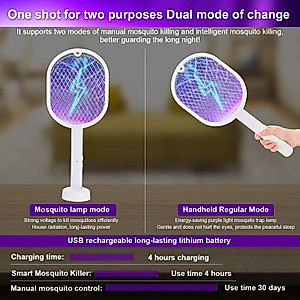4 Pcs Electric Fly Swatter Bug Zapper Racket 2 in 1 USB Rechargeable Mosquito Racket 3000v High Powered Mosquito Killer for Indoor Outdoor Home Bedroom Kitchen Patio Office Insect
