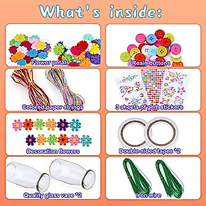 HULASO Crafts for Girls Ages 4-12 Gift Make Your Own Flower Bouquet with Buttons Felt Flowers, Vase Art and Craft for Children - DIY Activity for Boys & Girls Age 6 7 8 9 10 11 12 Year Old