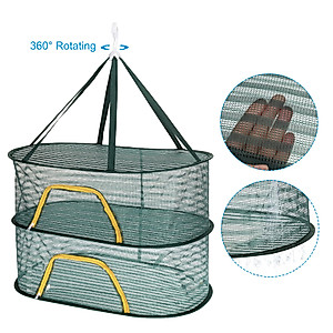 PATIKIL Folded Mesh Clothes Hanging Dryer, Double Layer Sweater Drying Rack, 70cmx50cm, Green