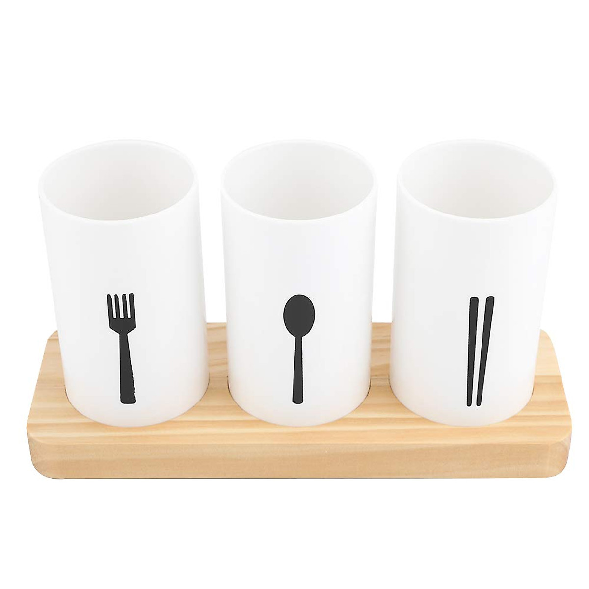 Oak Wooden Base Chopsticks Holder Cutlery Storage Box Drain Rack Knife Organizer Kitchen Tools with Bamboo Wood Base