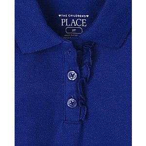 The Children's Place Baby Girls and Toddler Girls Short Sleeve Ruffle Pique Polo, Renew Blue, 3T