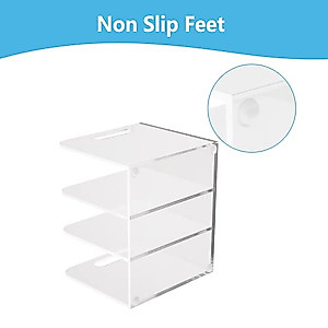 Dingelex Acrylic Magazine File Holder with Handle, Clear 3 Compartment Rack Holds Folders,Magazines,Notebooks,Binders,Envelopes and Electronic Devices, 8.5"x7.2''x6.5''