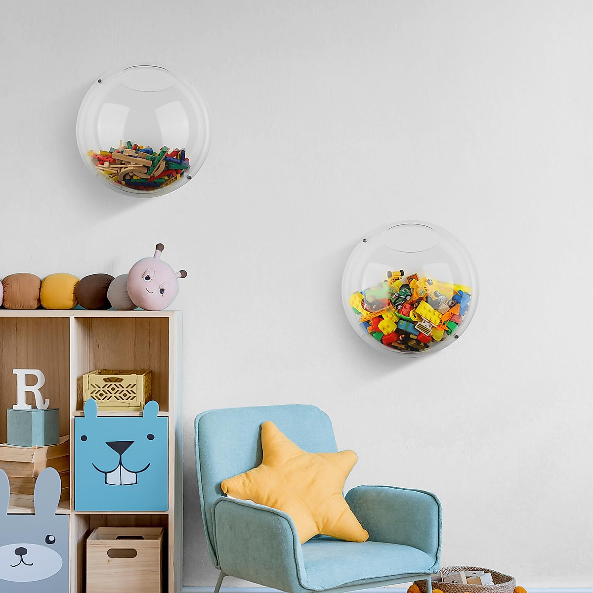 Yungyan 2 Pcs Acrylic Toy Dispenser for Wall Mounted Wall Toy Organizer for Kids Hanging Storage Display Acrylic Wall Organizer Clear Storage Bin for Nursery Playroom Cars Trains (Classic Style)