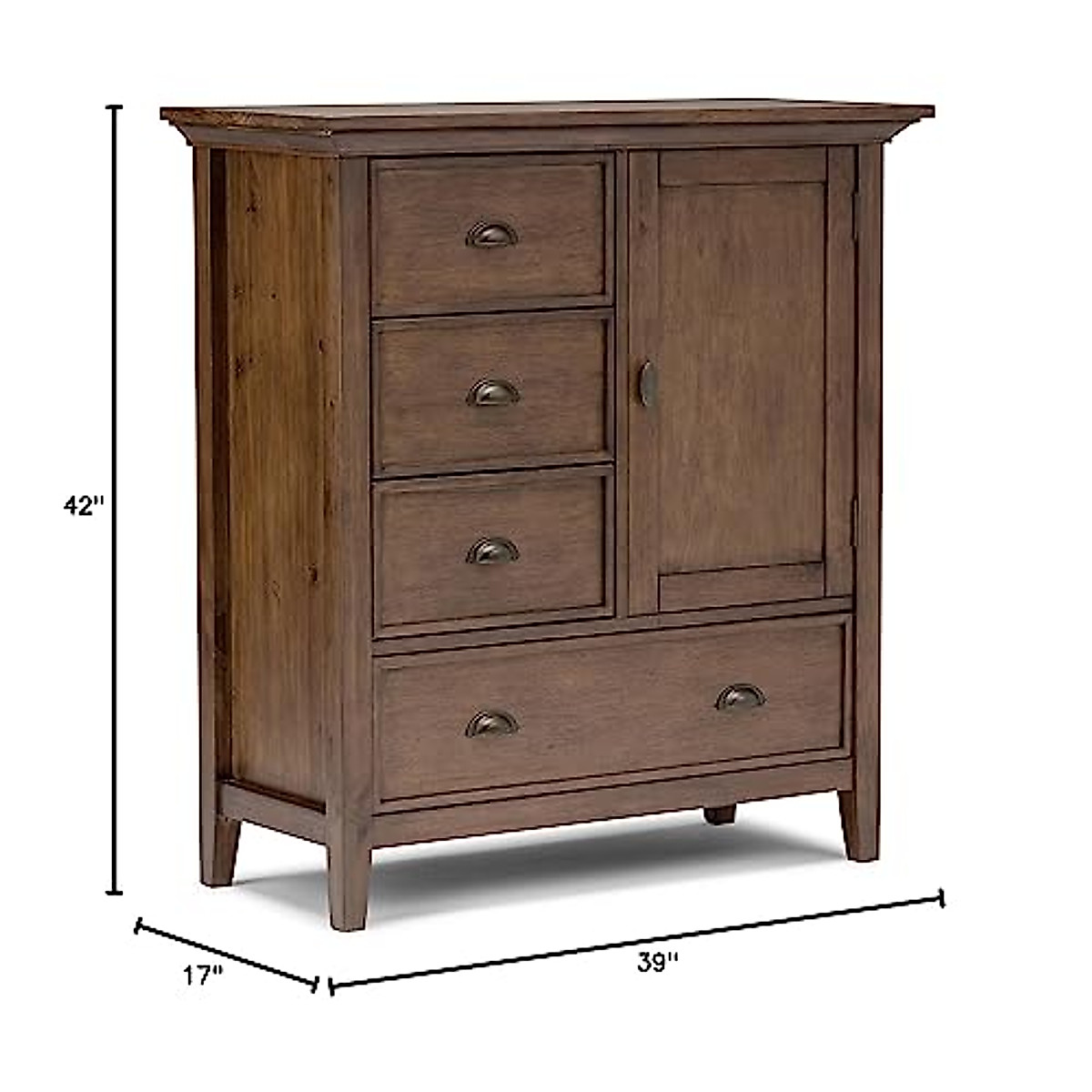 SIMPLIHOME Redmond SOLID WOOD 39 inch Wide Transitional Medium Storage Cabinet in Rustic Natural Aged Brown with 3 Small Drawers, 1 Large Drawer
