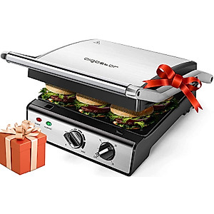 Aigostar Panini Press with removable plates, Electric Indoor Grill Smokeless, with Non-Stick Coated Plates, Opens 180 Degrees, Stainless Steel Sandwich Maker with Temperature Control & Timer, 1500W