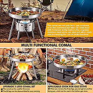 AOSION-Heavy Duty 21" Stainless Steel Comal Set with Propane Burner Stove,Discada Disc Cooker,Large Mexican Style Comal Grill Outdoor Frying pan Great for Backyard and Outdoor Cooking.