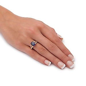 PalmBeach 18K Gold-Plated Created Blue Sapphire or Platinum-Plated Sterling Silver Cubic Zirconia Engagement Ring Size 7