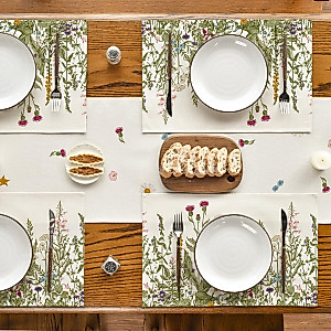 Artoid Mode Antique Herbs and Wild Flowers Fall Placemats Set of 4, 12x18 Inch Seasonal Wildflower Summer Table Mats for Party Kitchen Dining Decoration