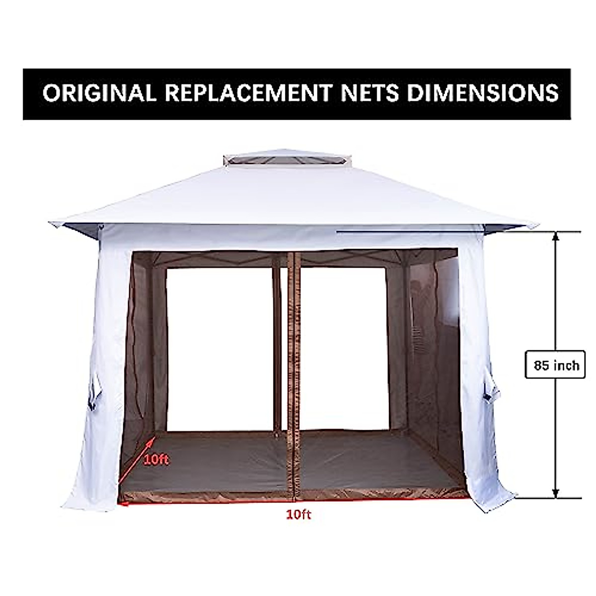 SCOCANOPY Universal Replacement Mosquito Netting Screen Walls for 10x10 Canopy Or Gazebo, Set of 4 Panels (Brown)