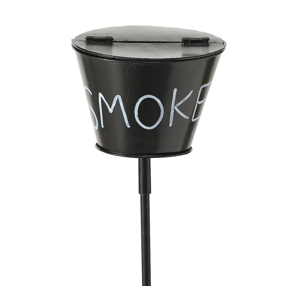 Outdoor Smoke Ashtray, Lidded Bucket on Stake with Prong Post, Garden Style, Black Lacquered Iron, 6 x 6 x 43 1/4 Inches (15 x 15 x 110 cm)