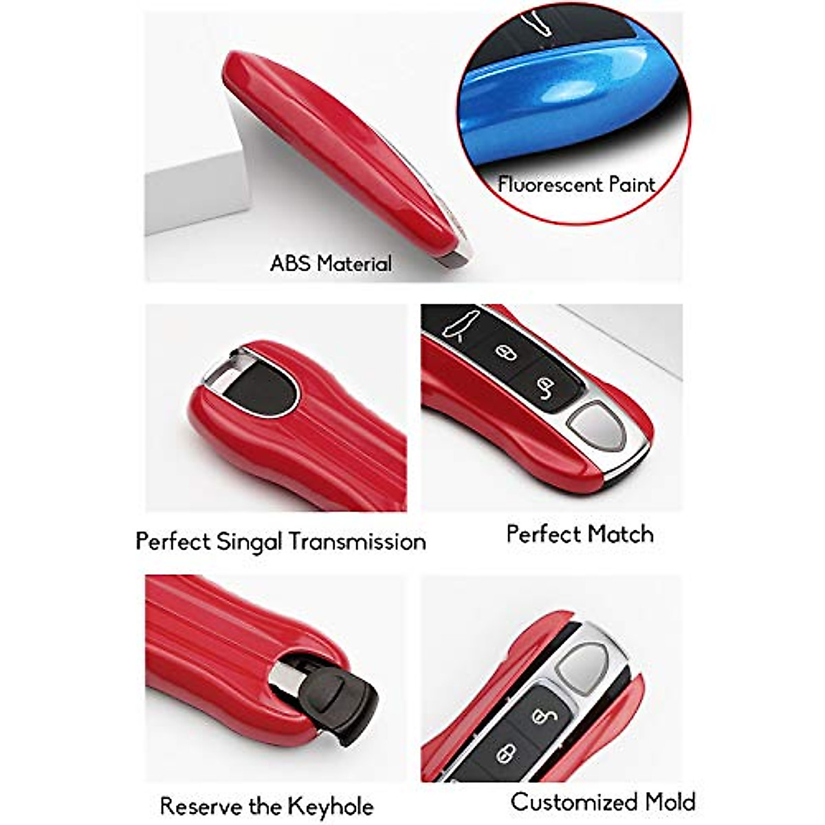 Jaronx 2PCS Glossy Red Key Fob Cover Compatible with Cayenne Panamera 2018-2023/911 Carrera 2020-2023 /Taycan 2020-2023, Remote Key Covers Painted Keyless Entry Key Protectors