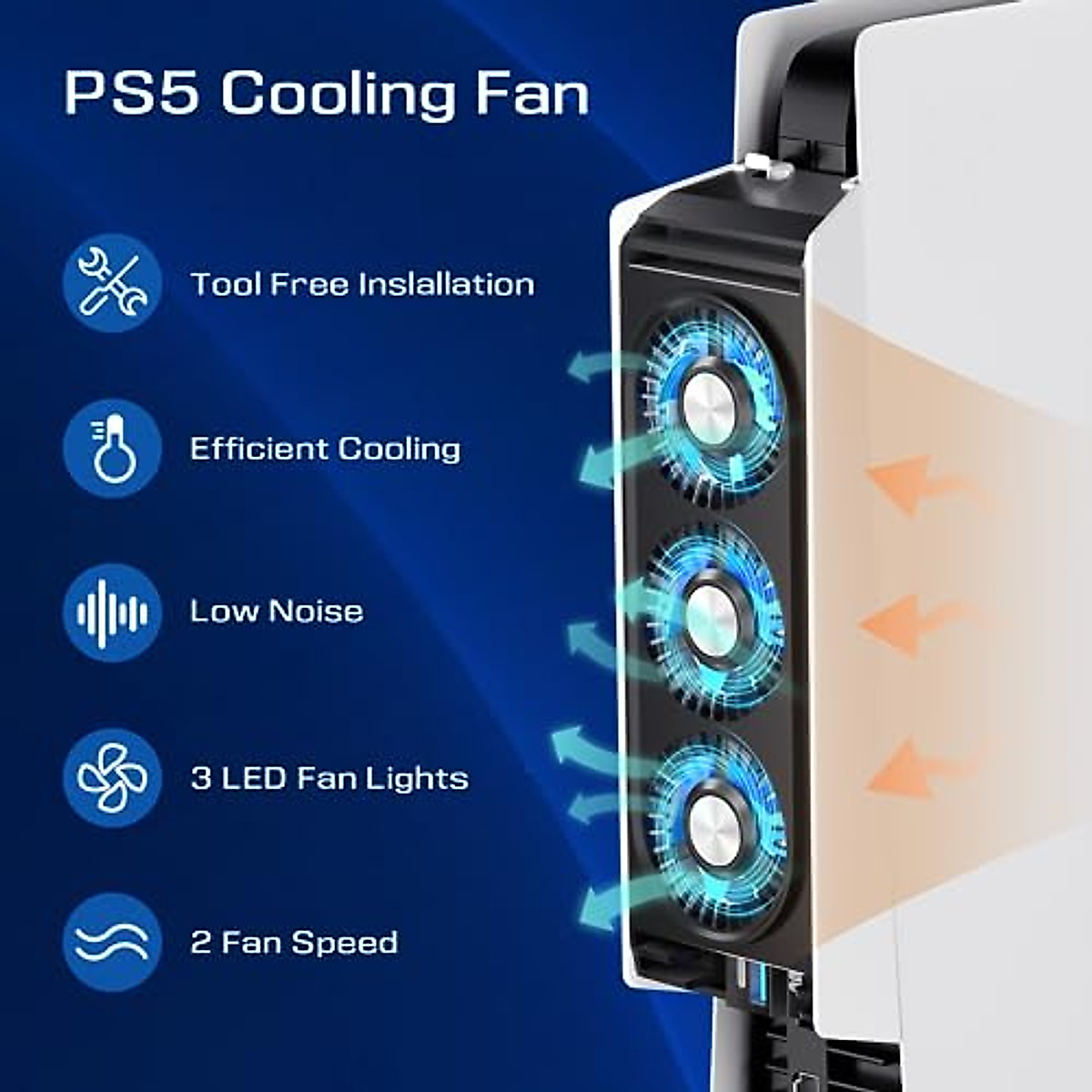 Cooling Fan for PS5 Accessories ,with 3 Blue LED Light/ 2 USB 3.0 Ports / 2 Fan Speed ,Compatible with PlayStation 5 Console Digital / CD Version, High Efficiency PS5 Cooler ( Black )
