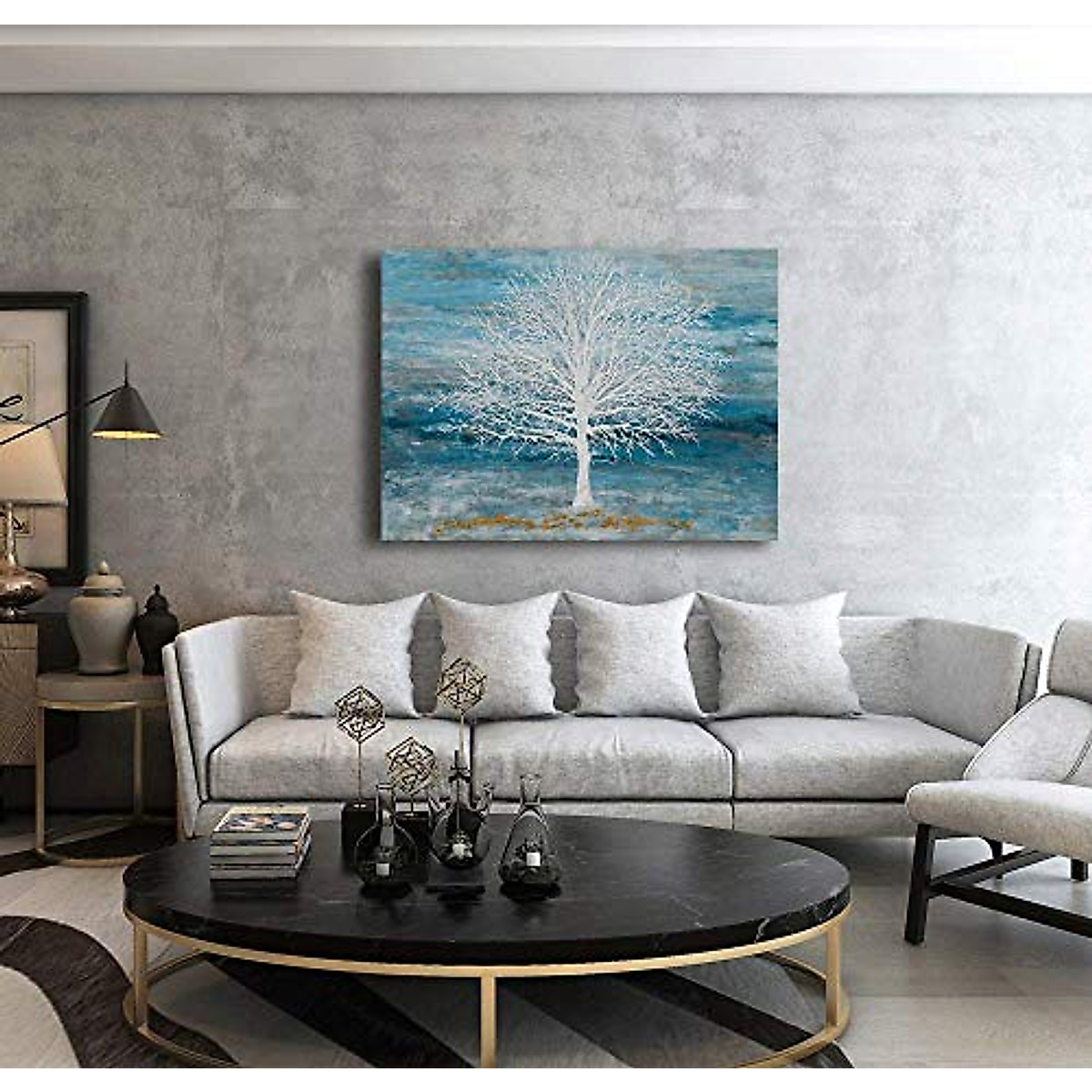 Yihui Arts Abstract Landscape Canvas Art Hand Painted 3D Tree Paintings with Gold Foil for Wall Decor Modern Artwork Pictures Living Room Bedroom Decoration