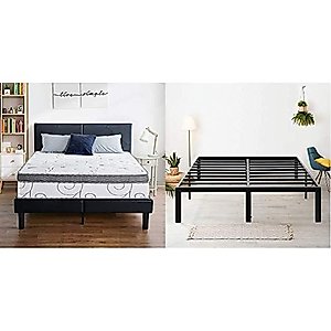 Olee Sleep 13 inch Galaxy Hybrid Gel Infused Memory Foam and Pocket Spring Mattress (King) & 18"; Heavy Duty King Steel Slat, No Box Spring Needed, Black