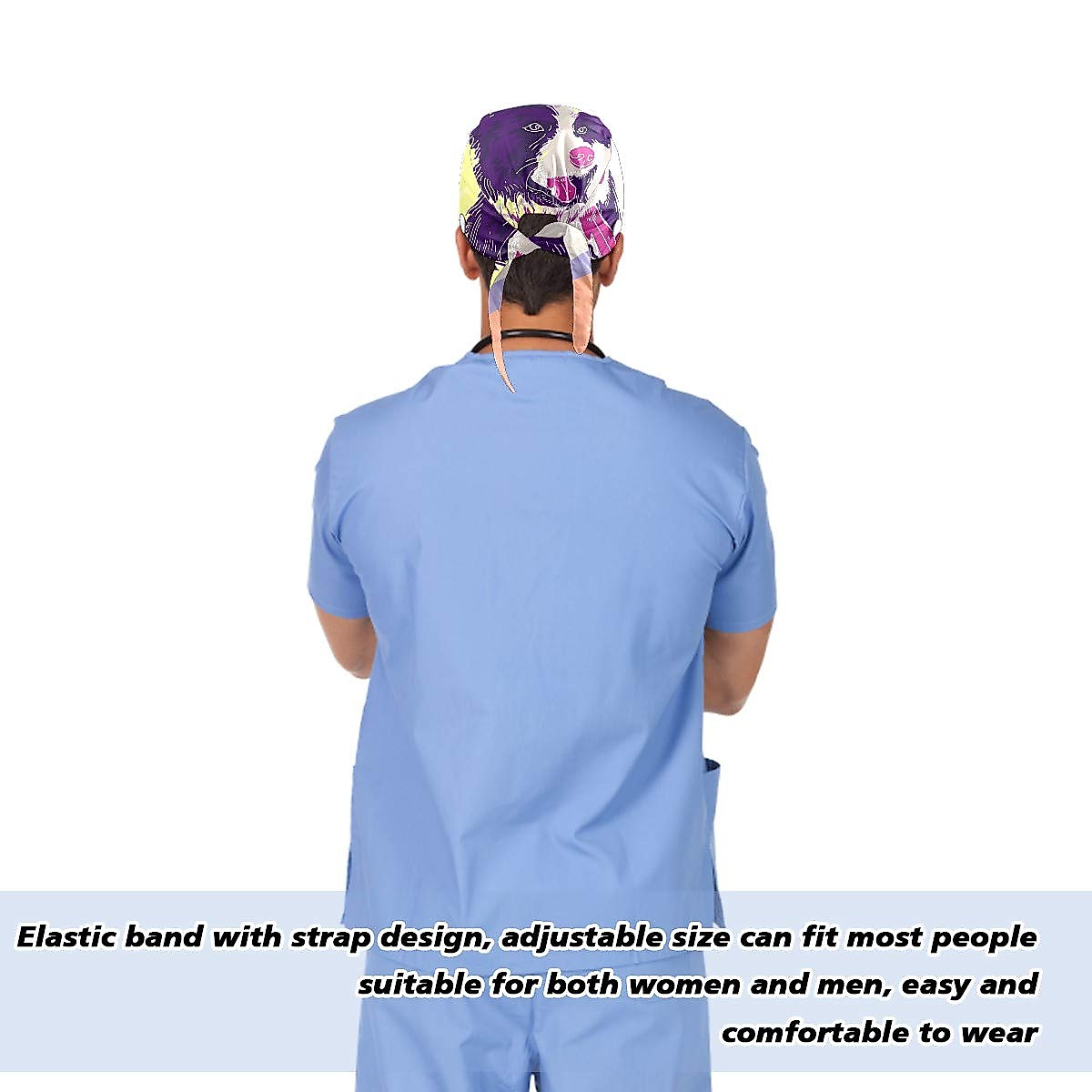 Women's Working Cap with Button and Sweatband, Head Covers Adjustable Tie Back Hat Headwraps Reusable Caps 3D Printed for Men Border Collie Dog Paint Watercolor