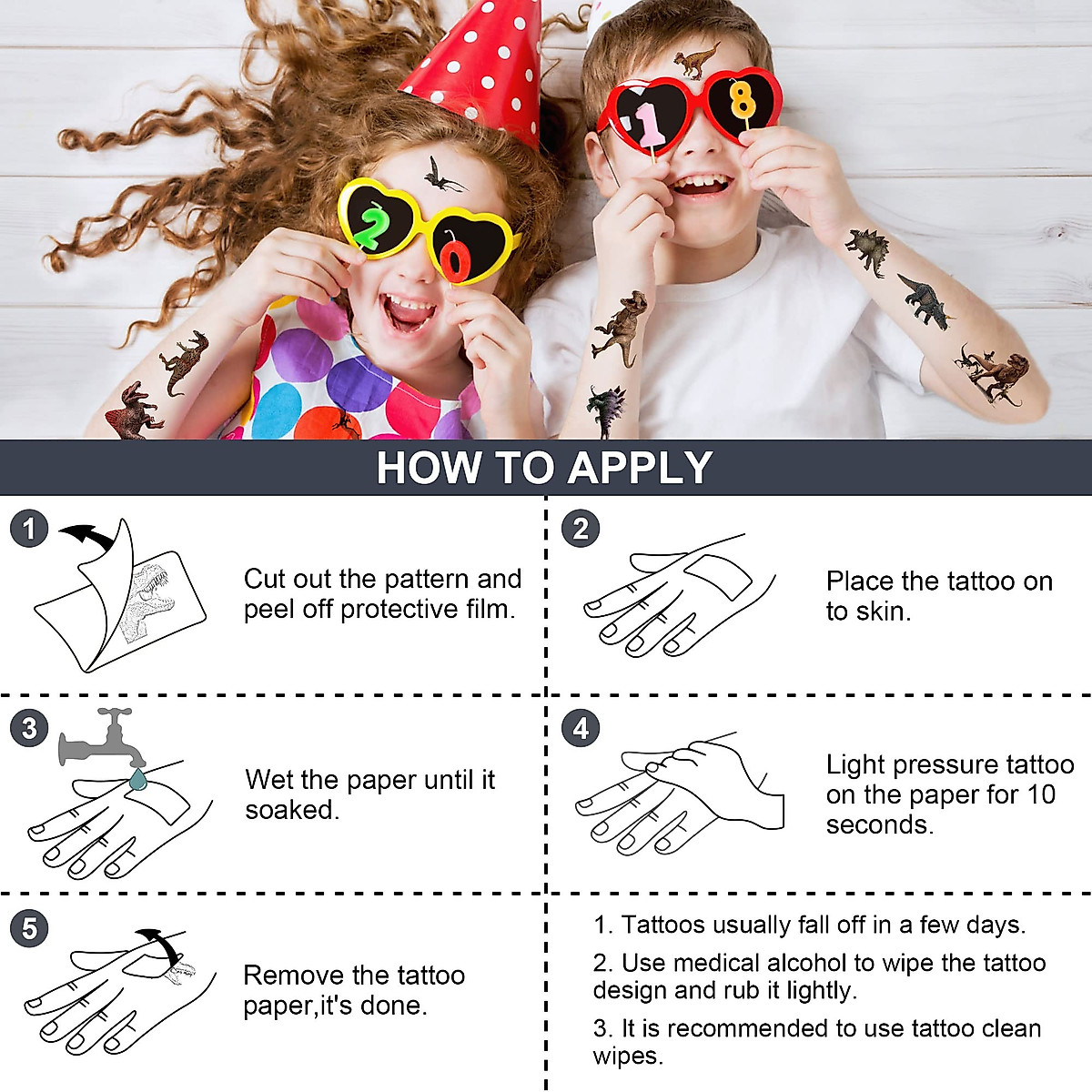 97 Pcs Dinosaur Temporary Tattoos Stickers, Cute Forest Dinosaur Waterproof Tattoo Stickers Theme Party Supplies Decoration Birthday Party Favors Kids Boys Girls Gifts