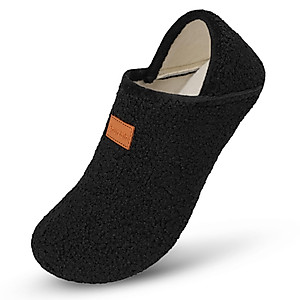 Scurtain Unisex Mens Womens Slippers Socks Artificial Woolen Slippers for Men Women with Non-Slip Rubber Sole Women House Slipper Women Travel Slippers Indoor Shoes Black 8.5-9.5 W