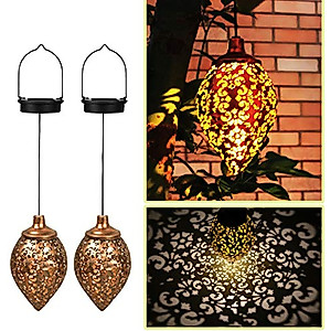 AceGizmo [2 Pack] Hanging Solar Lantern. Metal Lamp is Waterproof for Outdoor Hanging Decor. LED Solar Light