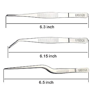 KMHIGH Stainless Steel Tweezers Set, For Small Gardening and Kitchen, Multi-Purpose Tools. (3Pcs, 6.15Inches / 6.3Inches / 6.5Inches)