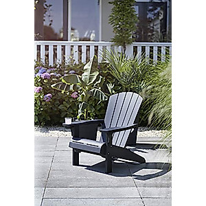 Keter Alpine Adirondack Resin Outdoor Furniture Patio Chairs with Cup Holder-Perfect for Beach, Pool, and Fire Pit Seating, Grey
