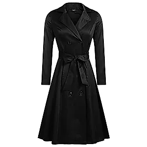 Zeagoo Women's Double-Breasted Long Trench Coat with Belt,Large,Black