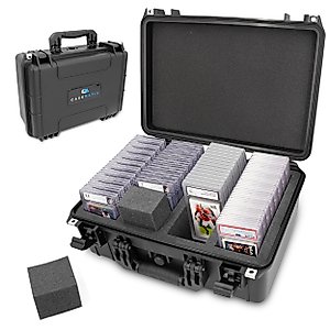 CASEMATIX Graded Card Case Compatible with 120+ BGS PSA FGS Graded Sports Trading Cards, Waterproof Graded Slab Trading Card Box with Precut Card Carrying Case Impact Absorbing Foam Slots