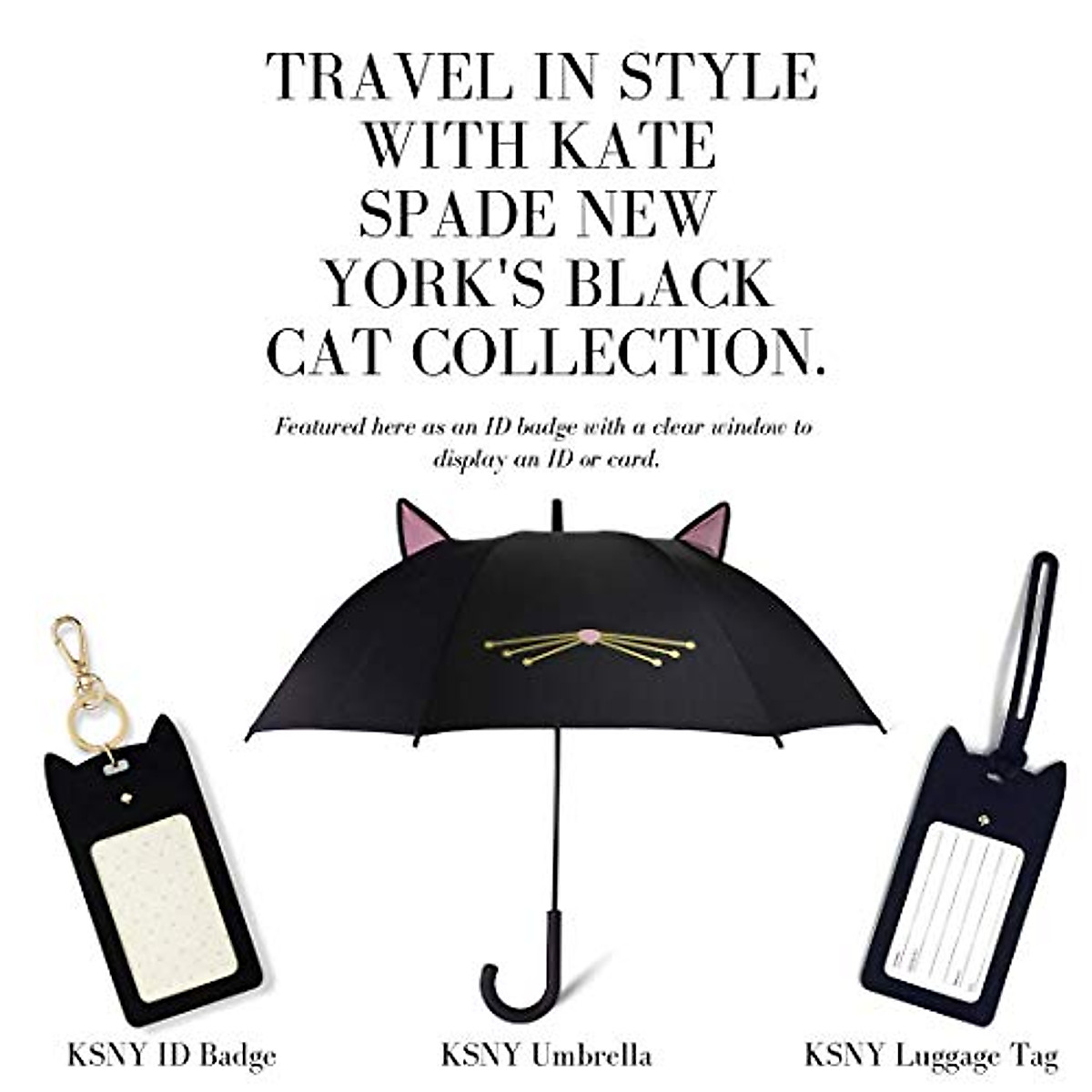 Kate Spade New York ID Badge Clip Key Chain, Silicone Keychain Accessory, Black Cat