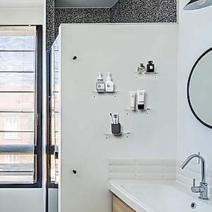 OAPRIRE 9 Inch Floating Wall Shelves Set of 4 - Solve Counter Space Issues - Acrylic Small Wall Shelf for Bathroom, Bedroom, Living Room, Office with Cable Clips (4, Clear)