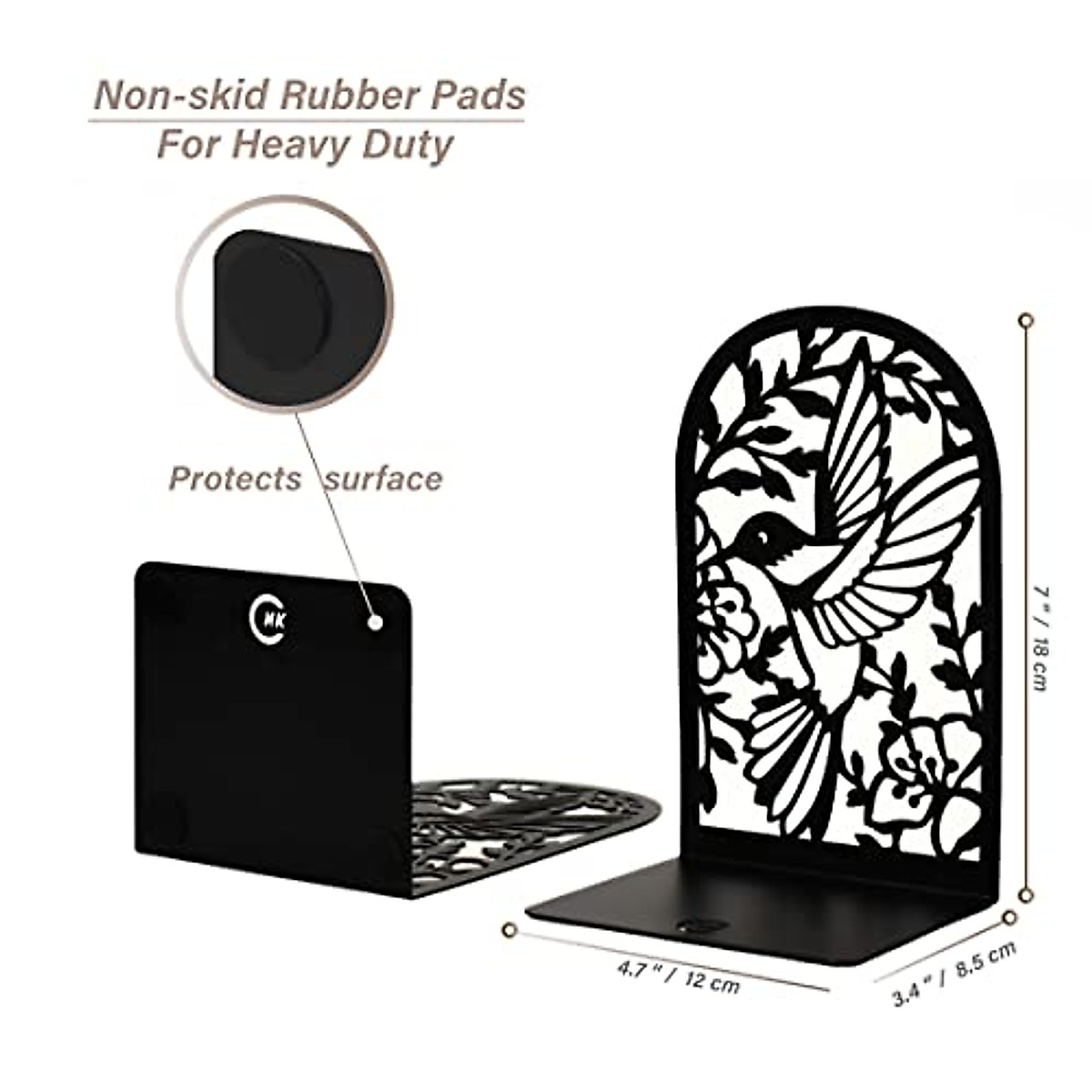 CNK Book Ends , Premium BookEnds for Bookend Shelves, Book Stopper Metal Book Ends for Home Office Heavy Books, Book Shelf Holder, Home Decorative, Book Stoppers, Book Holder Hummingbird Black