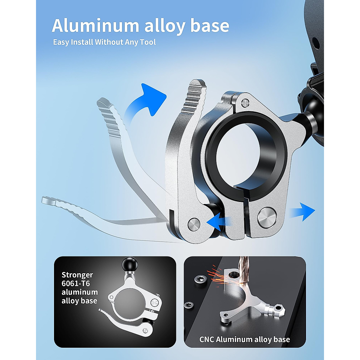 Kewig Motorcycle Phone Mount, Bike Phone Mount with Quick Install Handlebar Clamp, Scooter ATV Motorcycle Cell Phone Holder Cradle with Aluminum Alloy Sturdy Mounting Base, Fit for 4-7" Phones