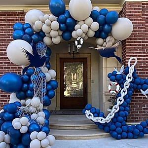 Nautical Anchor Party Balloon Arch Garland Kit,139PCS Navy Blue Dusty Blue Balloons for Baby Shower Ahoy It's A Boy Sailor Navigation Under The Sea Ocean Birthday Party Decoration Supplies