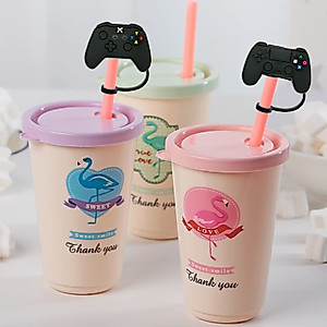 Silicone Game Straw Cover - 14 Pack Cute Reusable Drinking Straw Caps Lids Dust-Proof Straw Plugs for Straw Tips for Home Kitchen Accessories (Game Straw Cover)