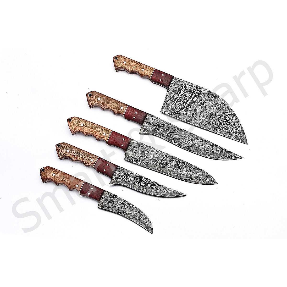 Custom Handmade Damascus Chef Knives Set/Kitchen Knives 5 Pieces Set SS-17210 and 17211 Poplar Wood (Poplar Wood)