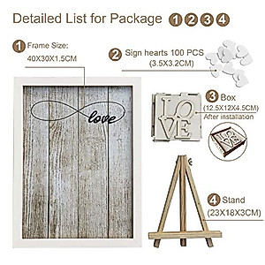 Wedding Guest Book , Y&K Homish Wooden Picture Frame , Drop Top Frame Sign Book with 100PCS Wooden Hearts, Rustic Wedding Decorations and The Wedding Gift (White Wooden Frame + Unlimited Love)