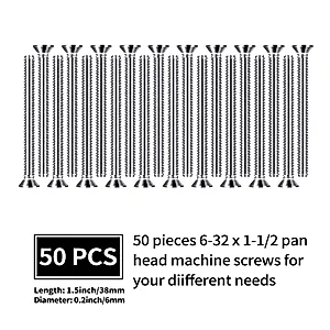 Morbeste 50 Pieces Extra Long Outlet and Device Mounting Screws, 6-32 x 1-12 Inches Pan Head Machine Screws, Full Thread Truss Head Stainless Steel Screws Bolts Funiture Drive Tool Accessories