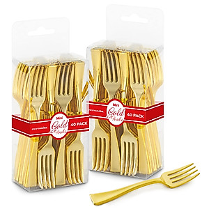 Gold Mini Forks 4 Inch (80-Count) Disposable Plastic Appetizer Fork for Cocktail Hour, Dessert Cups, Small Food Samples, Tiny Appetizers, Charcuterie Board, Wedding Reception