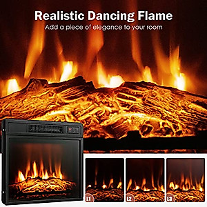 COSTWAY Electric Fireplace Insert 18-inch Wide, 1400W Recessed Fireplace Heater with Remote Control, 3 LED Flame Effects, 6H Timer, Electric Fireplace for Bedroom Home Office Indoor Use, Black