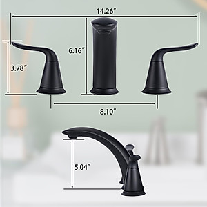 VXV Black Bathroom Faucet 3 Hole, 8 Inch Widespread Bathroom Sink Faucet for Lavatory Vanity with Pop-up Drain Matte Black
