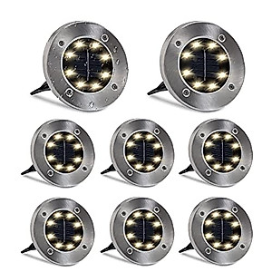 SIATOM Solar Ground Light 8 Pack-8 LED Solar Garden Lights Inground Outdoor Landscape Lighting IP65 Waterproof for Pathway Walkway Lawn Warm White Light