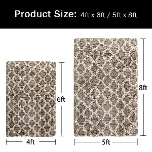 Andecor 5x8 Area Rugs for Bedroom Living Room, Shaggy Geometric Indoors Carpet for Dorm Girls Boys Kids Room Nursery Home Decor Aesthetic Rug, Camel and White