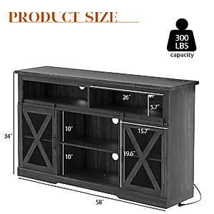 Xilingol Farmhouse TV Stand for 65+ Inch TVs, Tall TV Stands with Power Outlets, Tall Entertainment Center with Sliding Barn Door & Storage Shelves, 65" TV Stands for Living Room, Grey